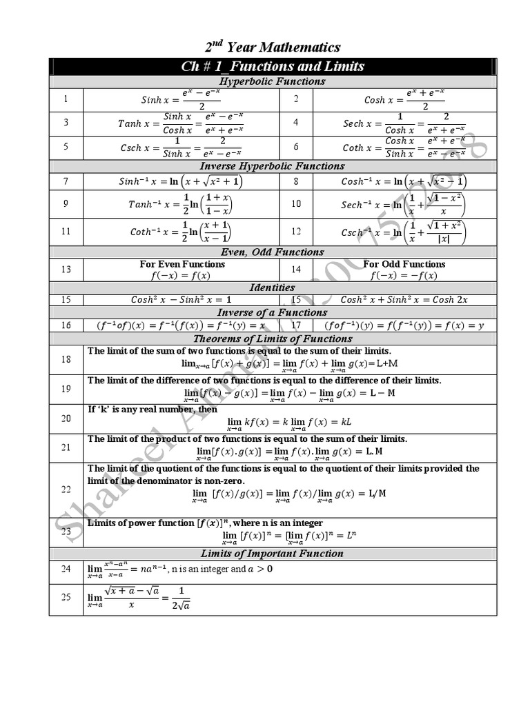 CH # 1 - Functions and Limits: 2 Year Mathematics | PDF | Trigonometric Functions | Continuous ...
