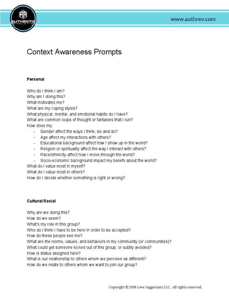 Context Awareness Prompts: Personal | PDF | Community | Space