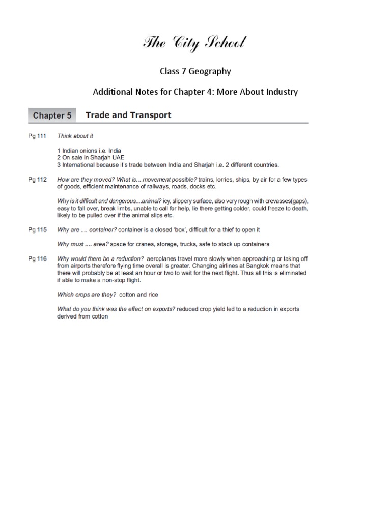 Class 7 Geography Trade and Transport Notes and Answer Keys Text Book ...