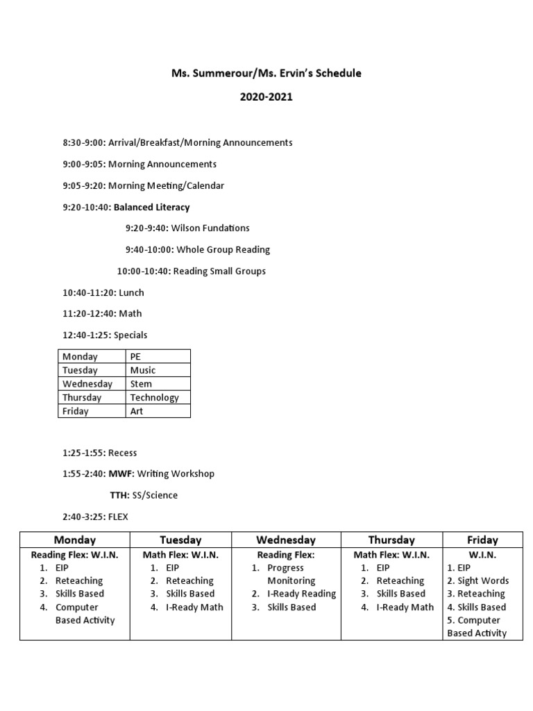 2020 2021 Schedule | PDF