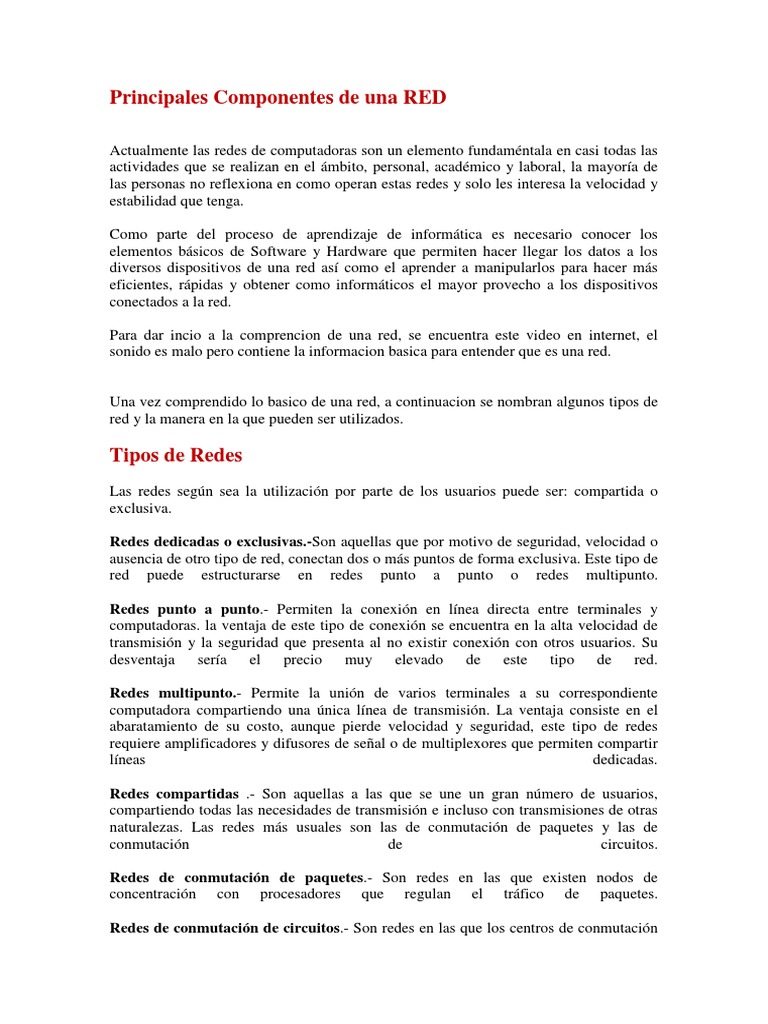 Componentes de Una Red | PDF | Red de computadoras | Electrónica