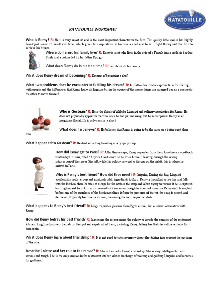 Ratatouille Worksheet: Who Is Remy? | PDF | Foods