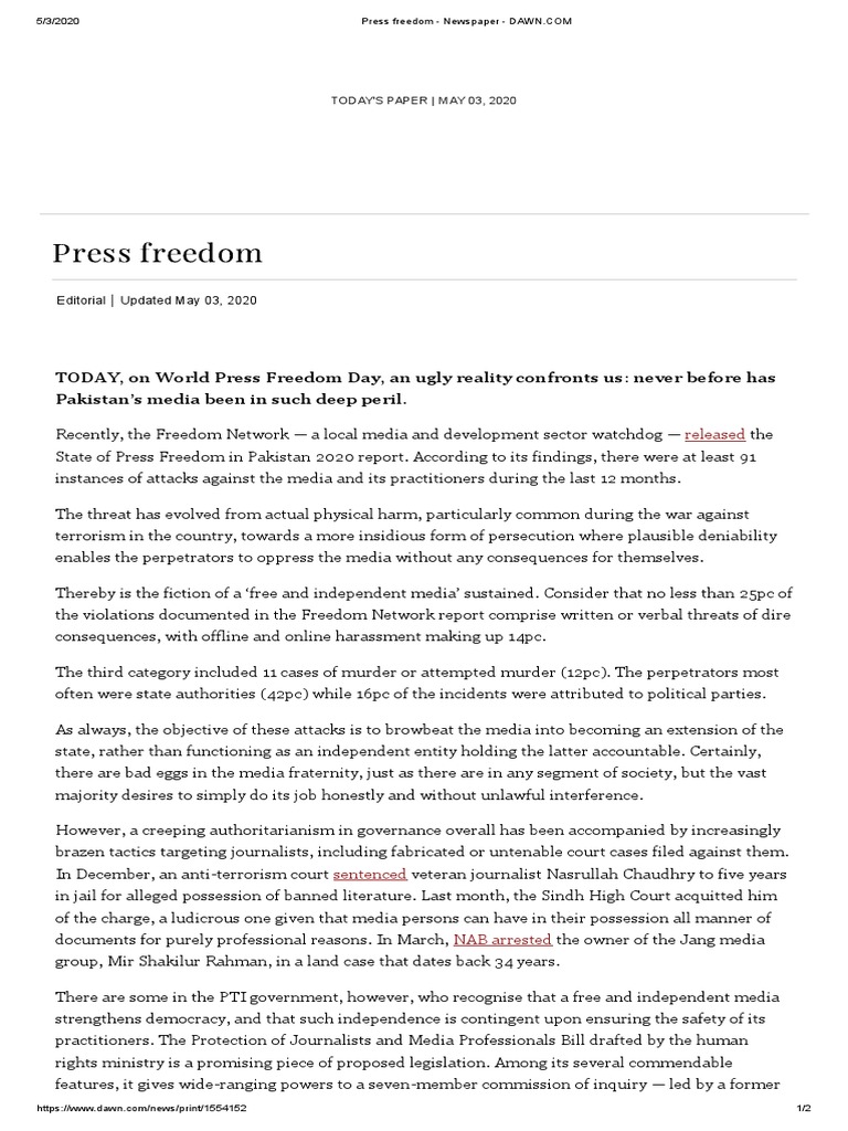 Press Freedom in Pakistan 2020 | PDF | Freedom Of The Press | Policy
