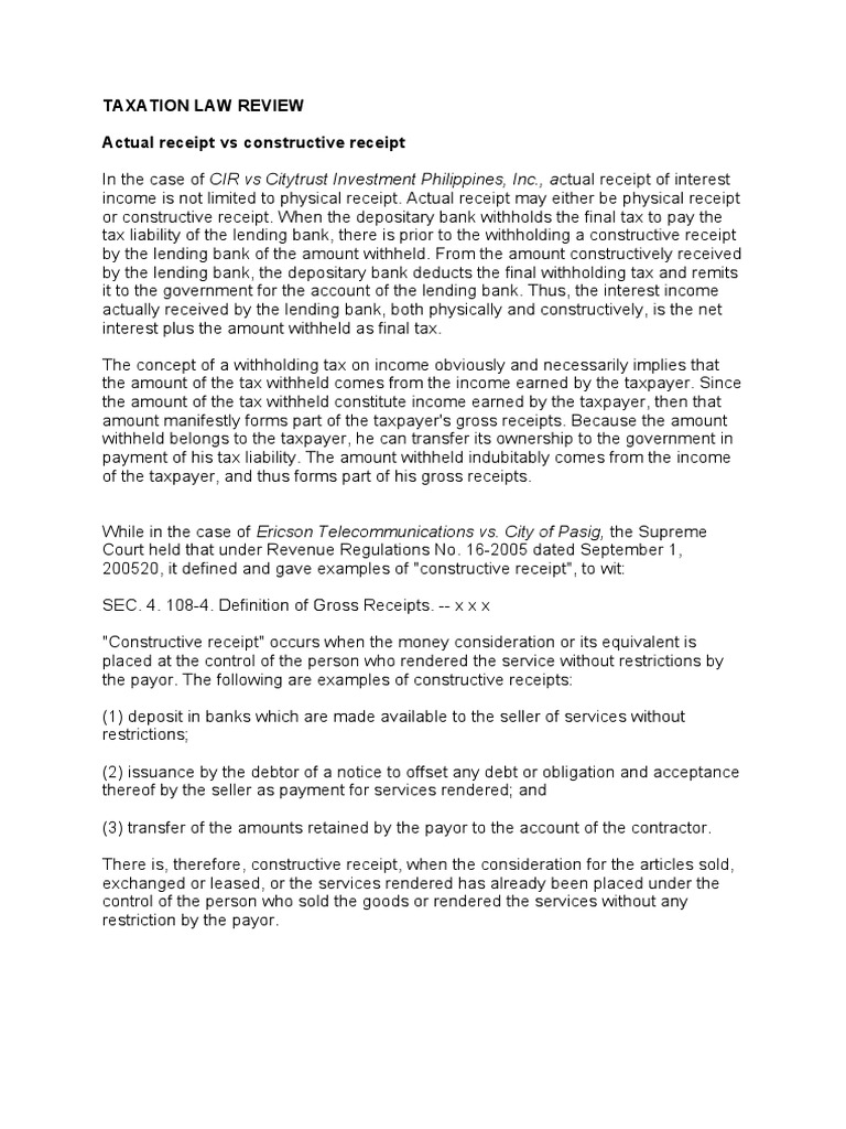 Constructive Receipt in Taxation Law | PDF | Withholding Tax | Taxes