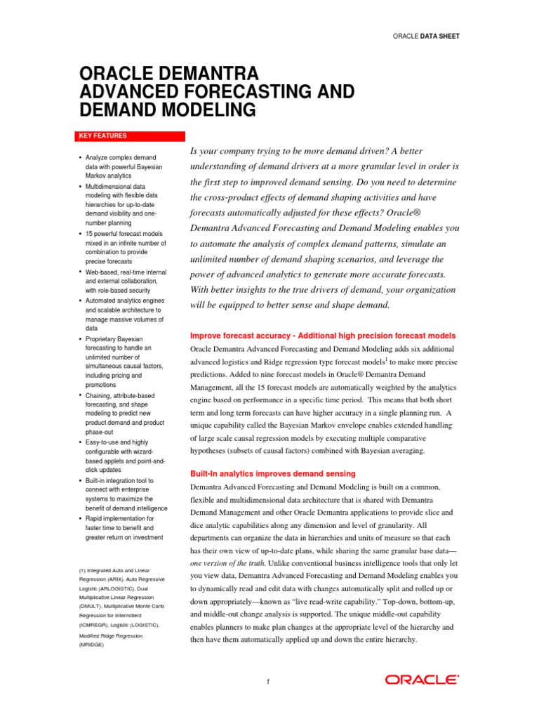 Oracle Demantra Advanced Forecasting and Demand Modeling: Key Features ...