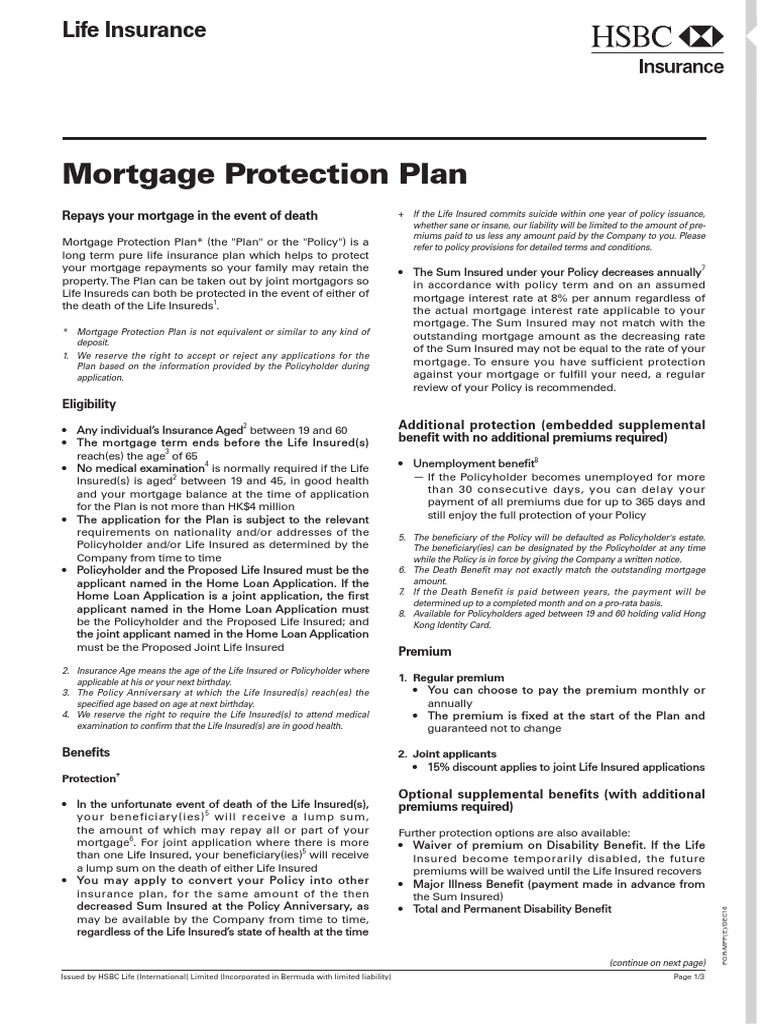 HSBC Mortgage Protection Plan Overview | PDF | Mortgage Loan | Insurance
