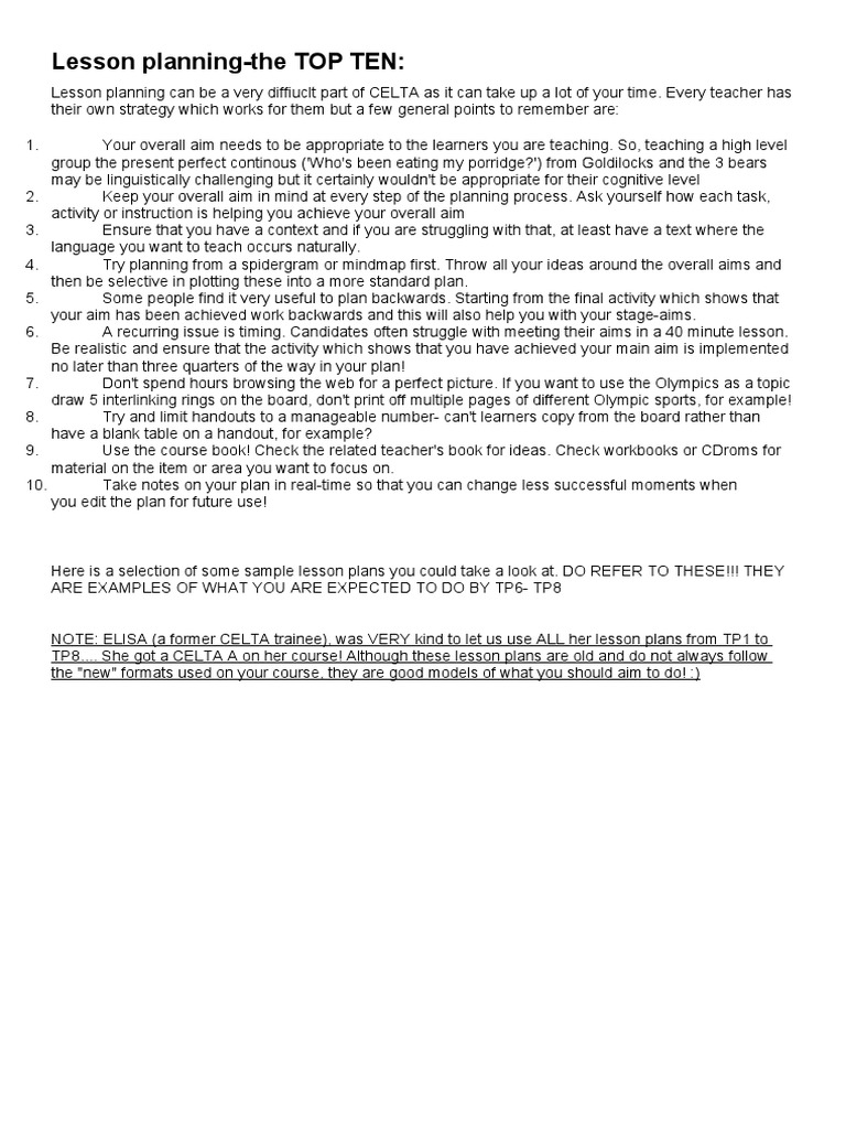 Lesson Planning TOP TEN | PDF | Pedagogy | Applied Psychology