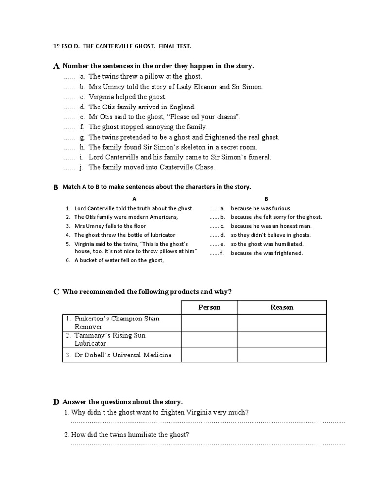 Final Test - The Canterville Ghost | PDF