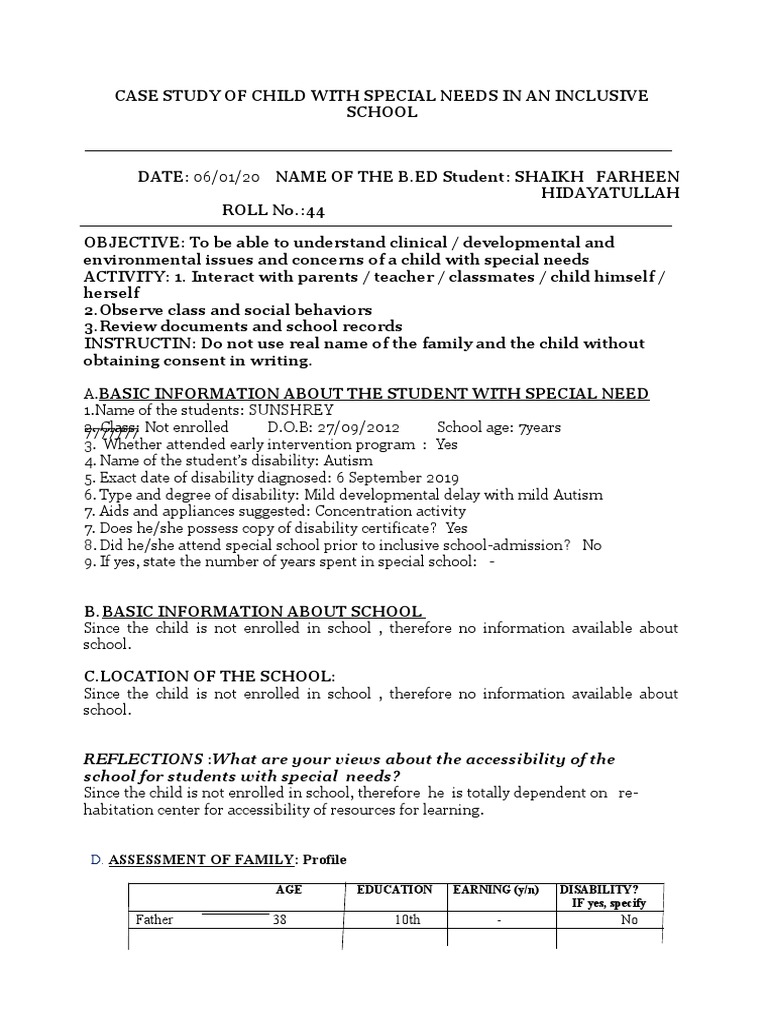 Case Study of Child With Special Needs in An Inclusive School | PDF ...