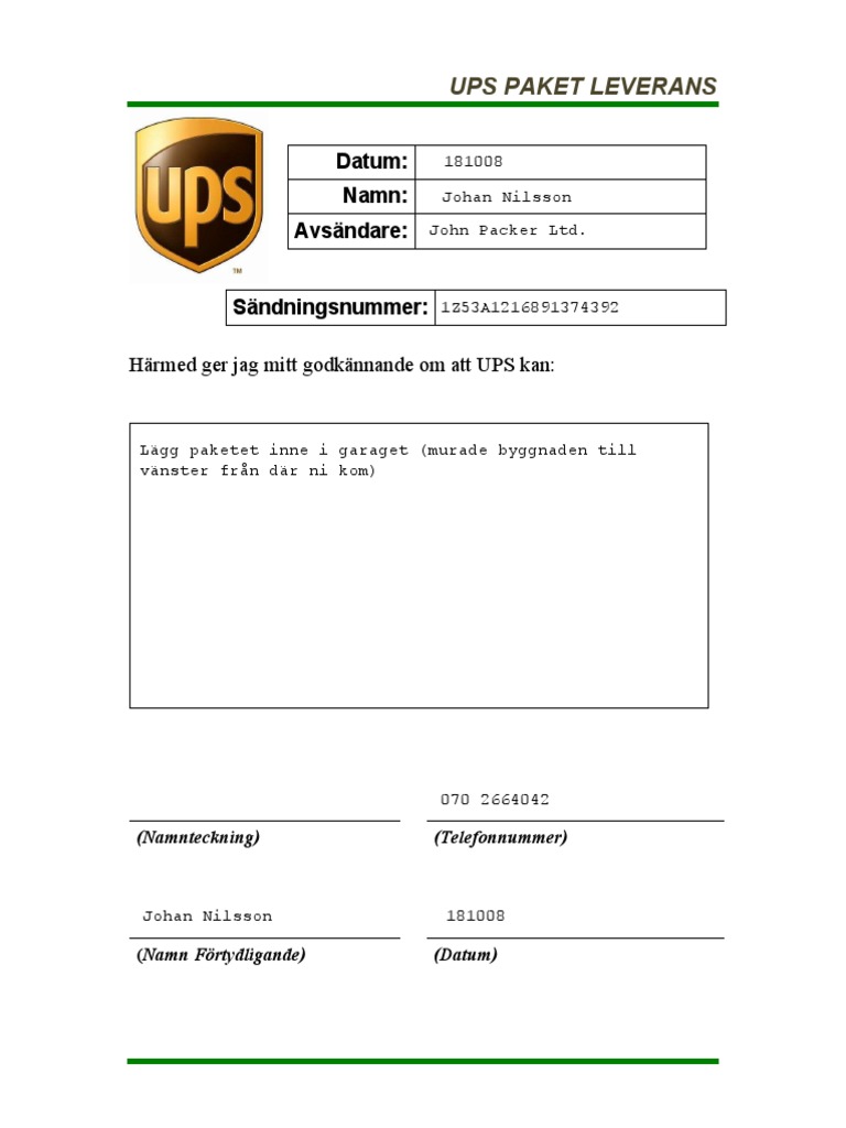 UPS Deliver Form PDF | PDF