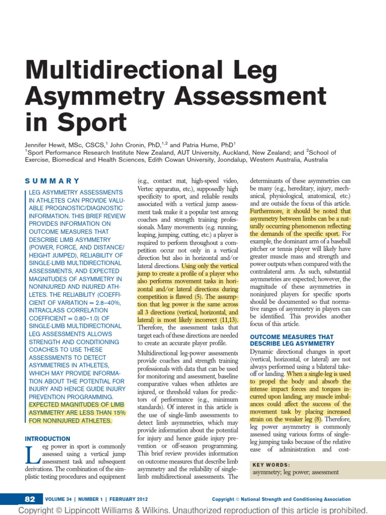 Multidirectional Leg Asymmetry Assessment in Sport | PDF | Asymmetry ...