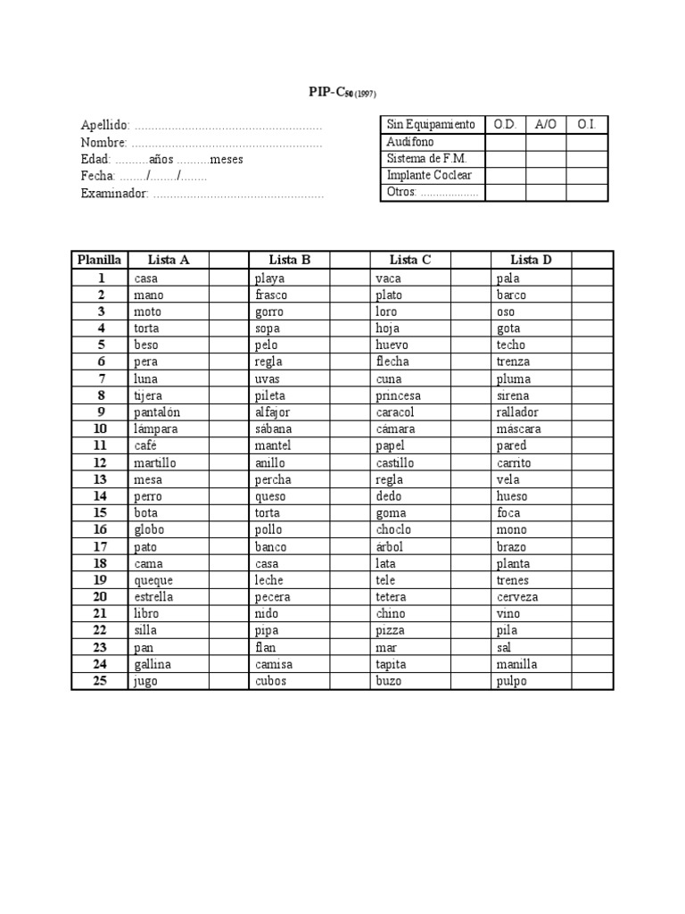 PIP-C Planillas de Puntaje PIP50 | PDF | Alimentos | Comida y bebida