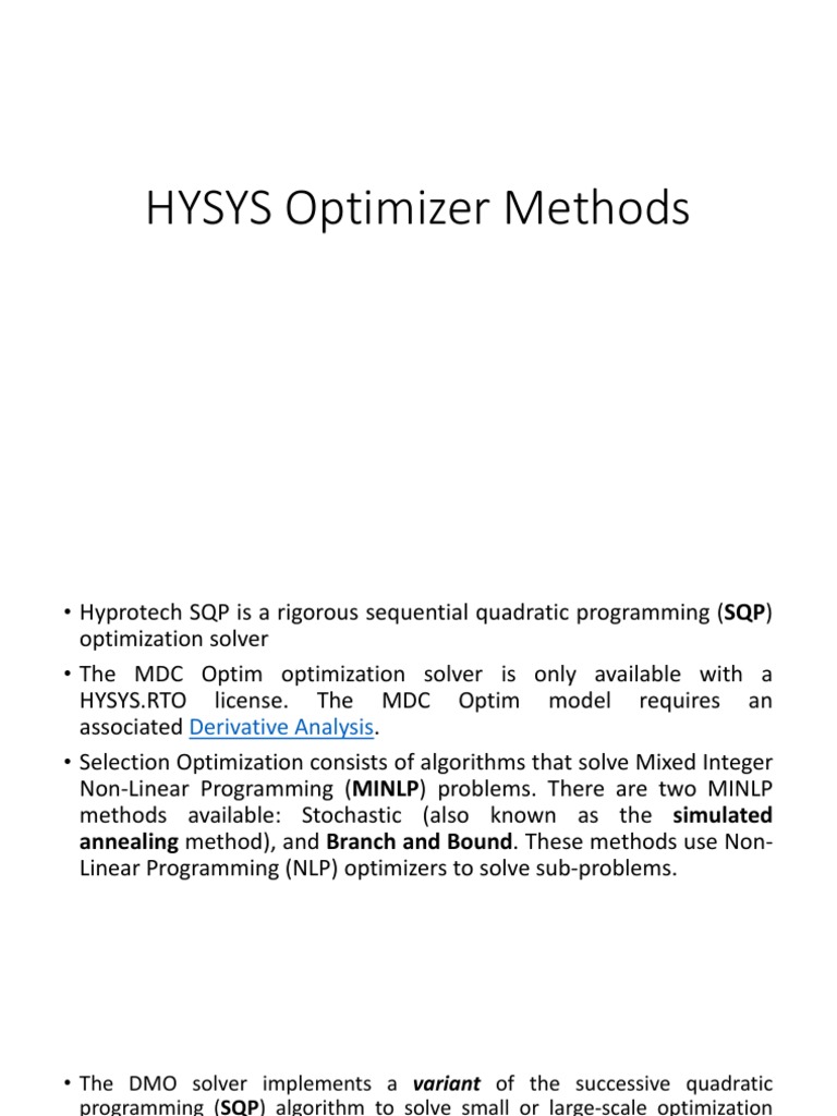 Optimizer Methods HYSYS PDF | PDF | Mathematical Optimization | Systems ...