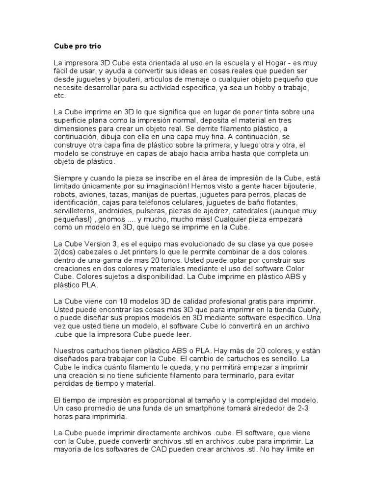 Cube Pro Trio | Descargar gratis PDF | Impresora (Computación ...