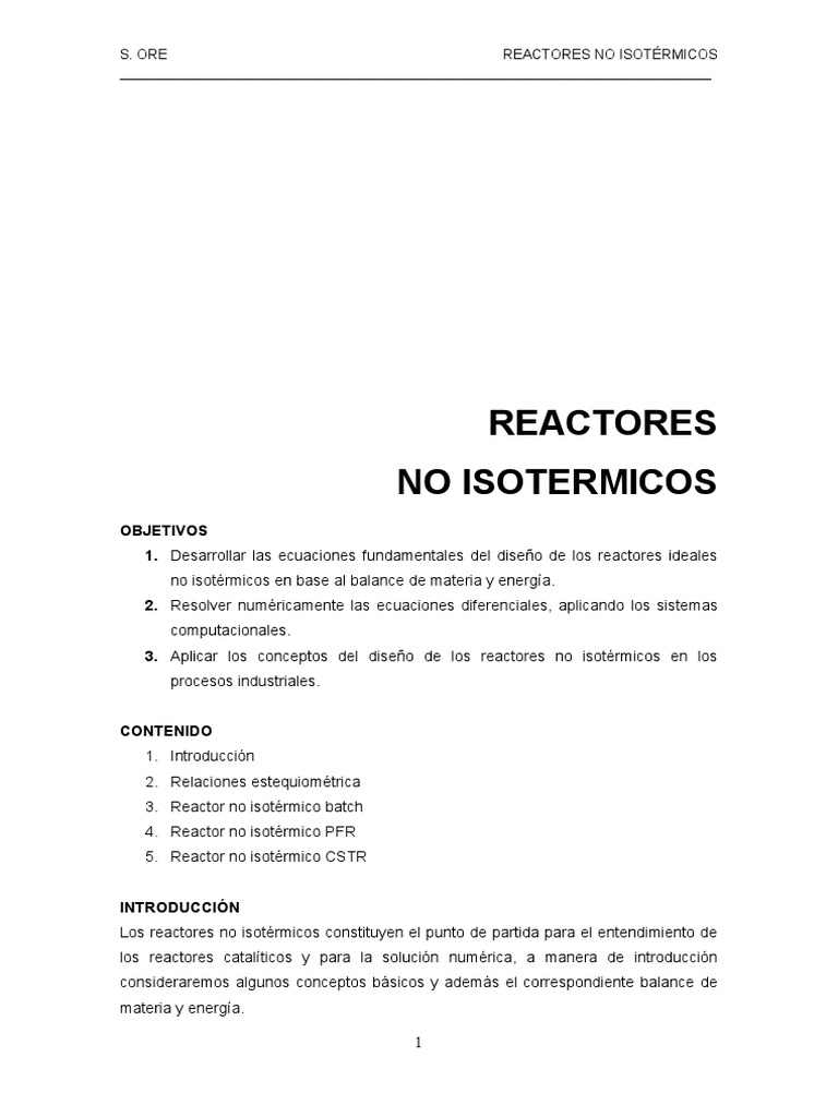 Reactores No Isotermicos Introduccion | PDF | Reactor Quimico | Estequiometría
