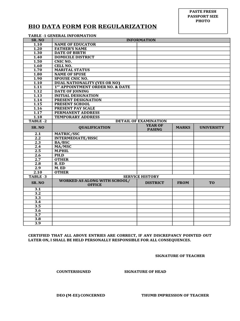 BIO DATA FORM (Legal Size Page) | PDF