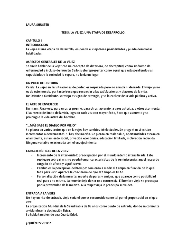 Resumen: LAURA SHUSTER - LA VEJEZ UNA ETAPA DE DESARROLLO. | PDF ...