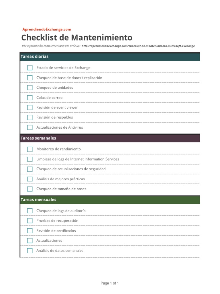 Checklist de Mantenimiento PDF | PDF