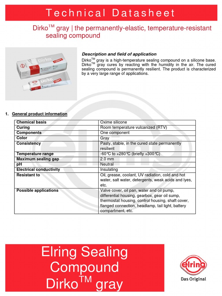 Elring Sealing Compound Dirko Gray: Technical Datasheet | PDF ...