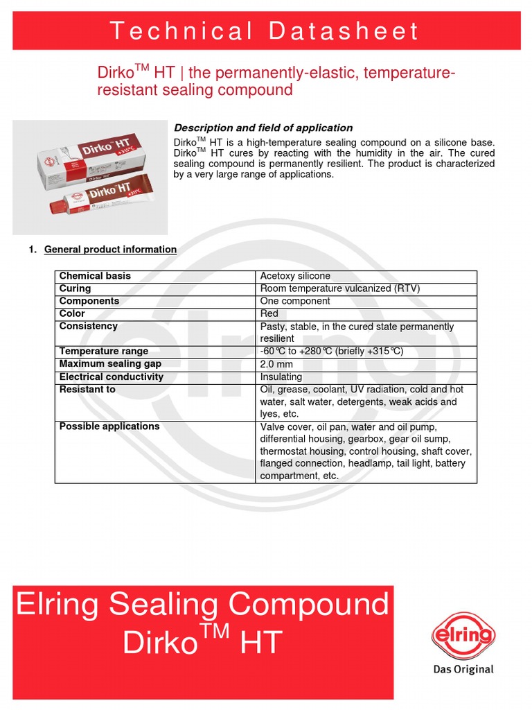 Elring Sealing Compound Dirko HT: Technical Datasheet | Download Free ...