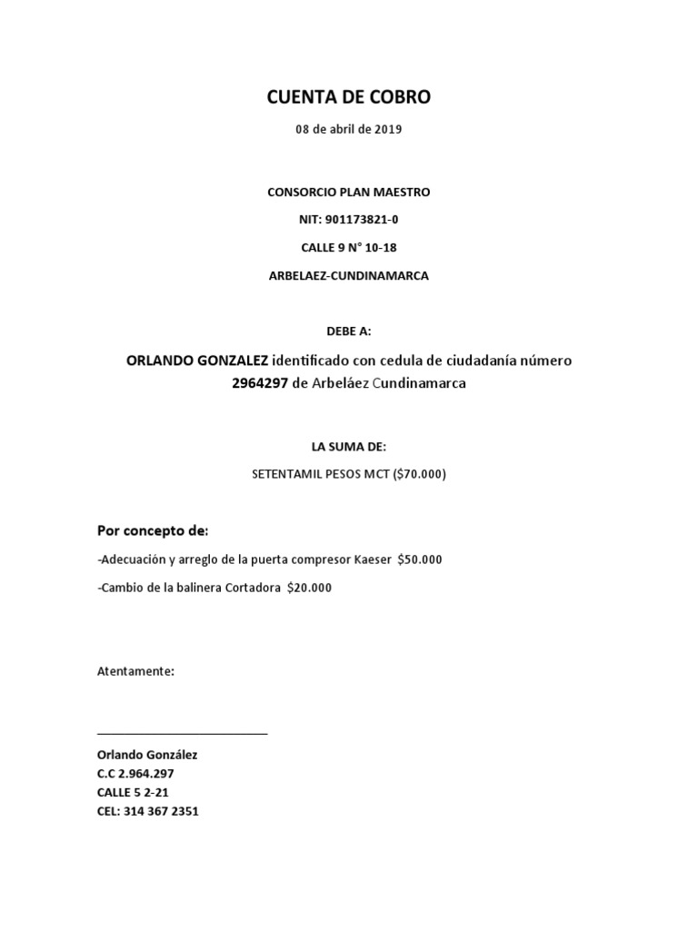 Formato Cuenta de Cobro | PDF