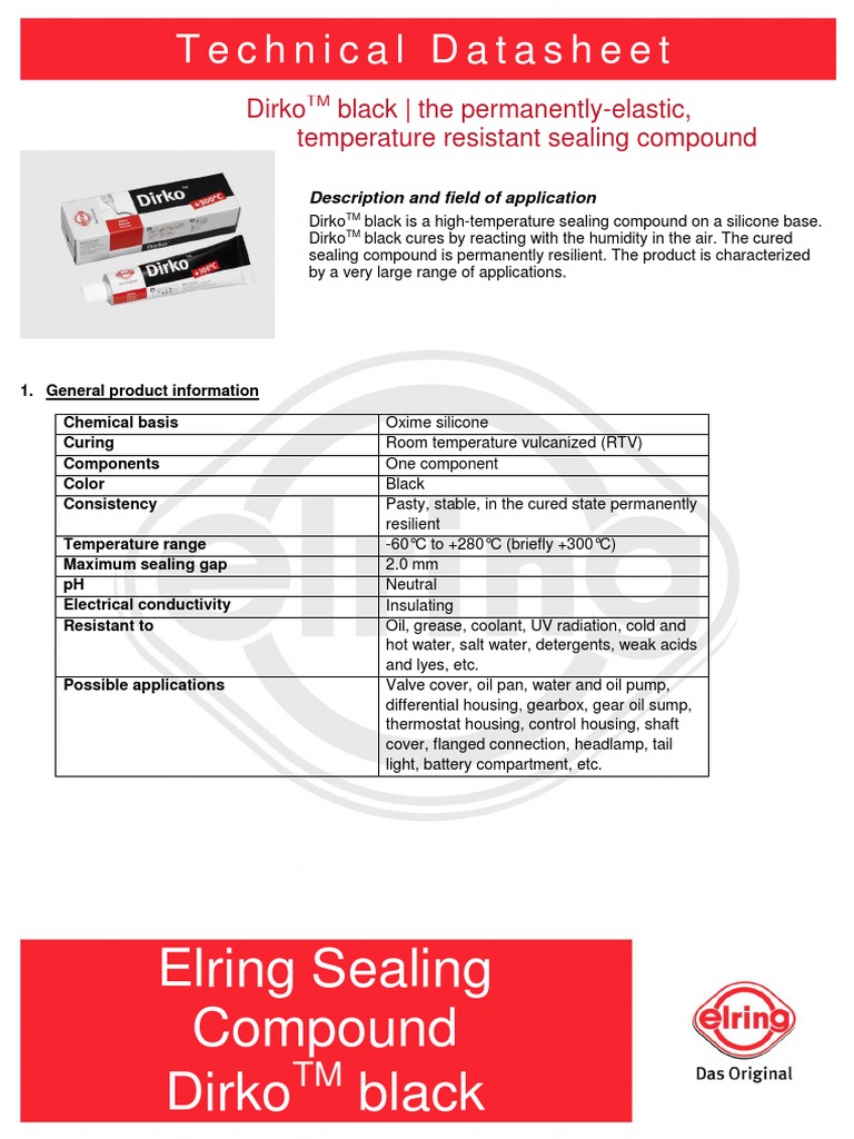 Elring Sealing Compound Dirko Black: Technical Datasheet | PDF ...
