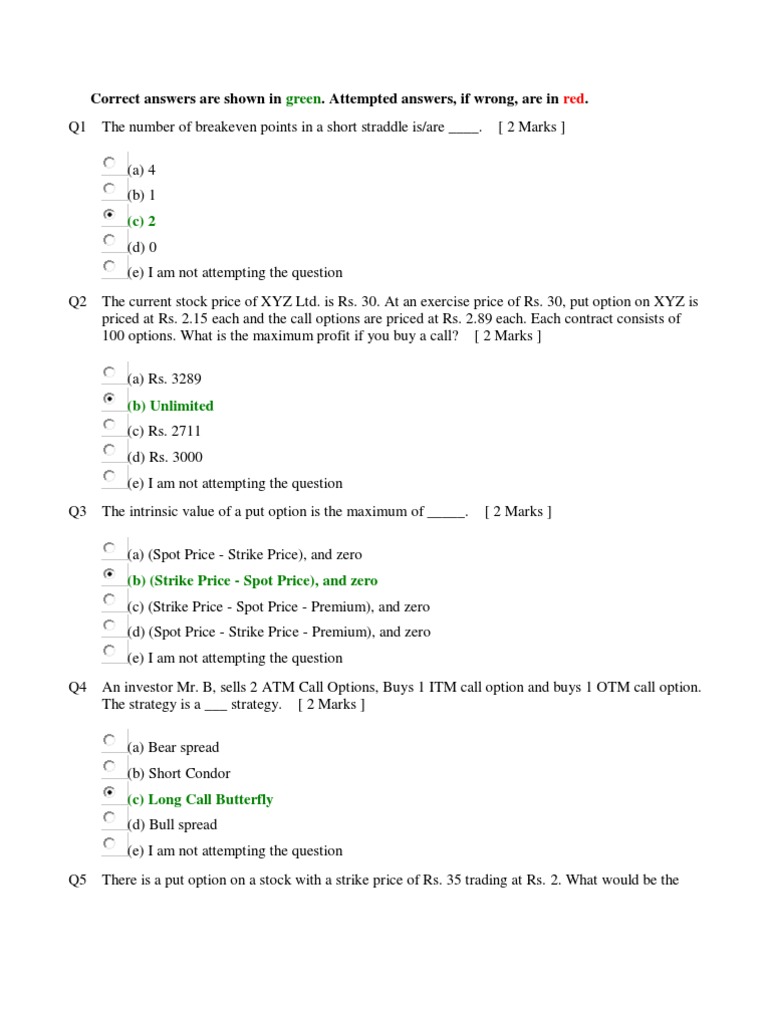 NCFM-Options Model Paper | PDF | Option (Finance) | Put Option