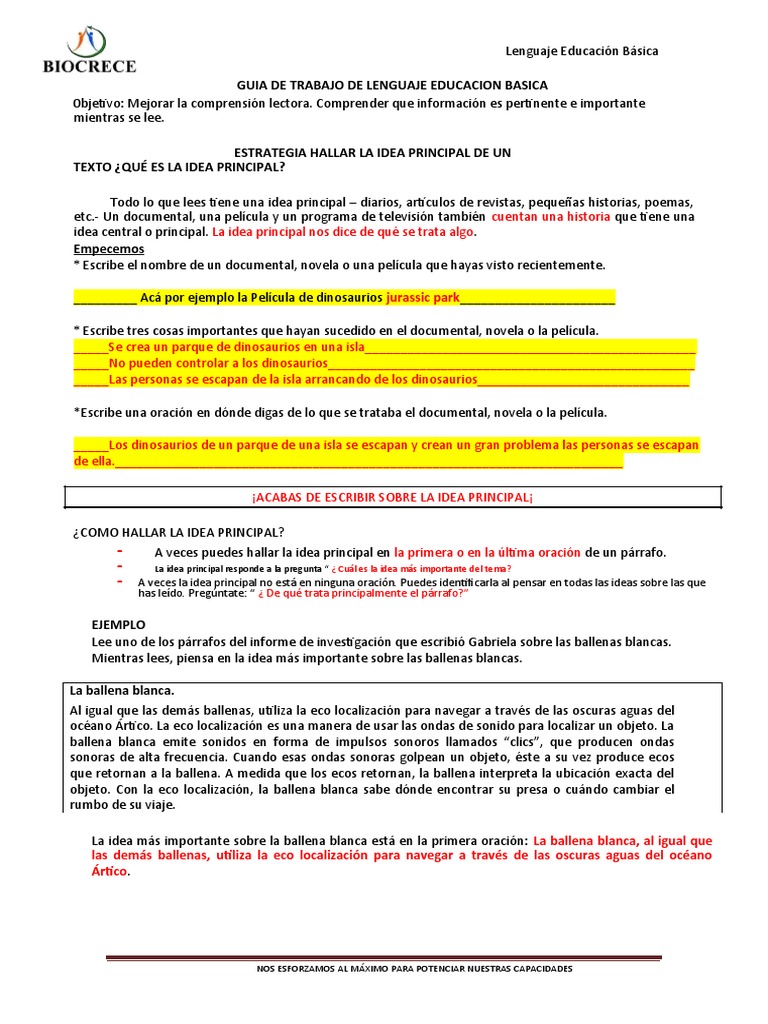 Hojas De Trabajo Sobre La Idea Principal Cómo Hacer Un Resumen?