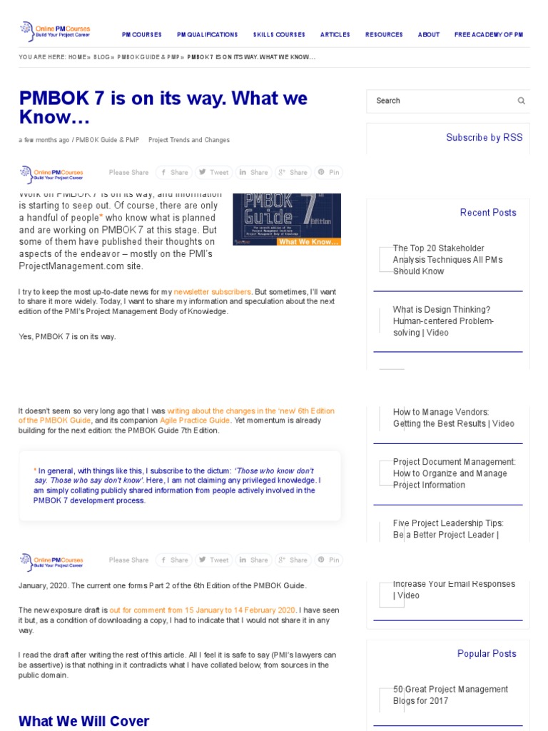 PMBOK 7 Is On Its Way. OnlinePMCourses | PDF | Project Management ...