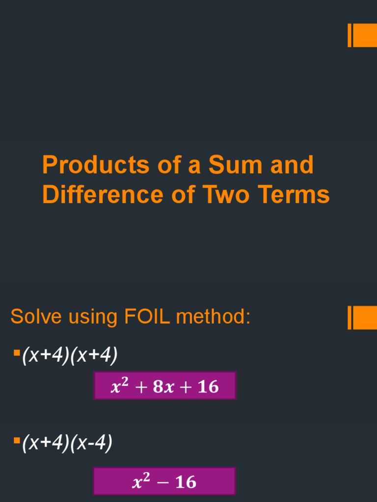 Product of A Sum and Difference of Two Terms | PDF | Teaching Methods ...