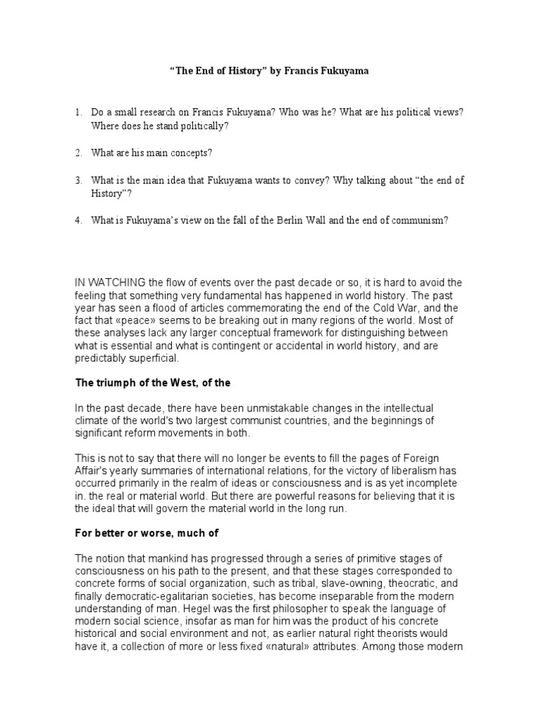 Francis Fukuyama's "The End of History | PDF | Soviet Union | World ...