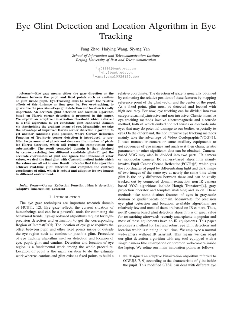 Eye Glint Detection and Location Algorithm in Eye Tracking: Fang Zhao ...