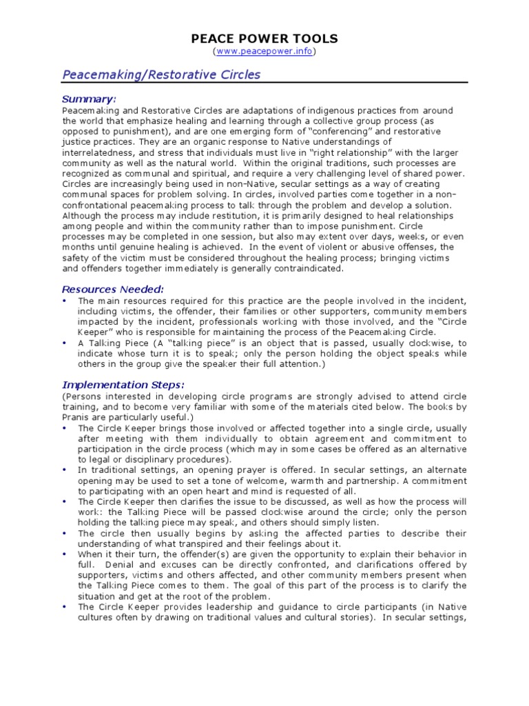 Peace Circles | PDF | Restorative Justice | Psychological Concepts