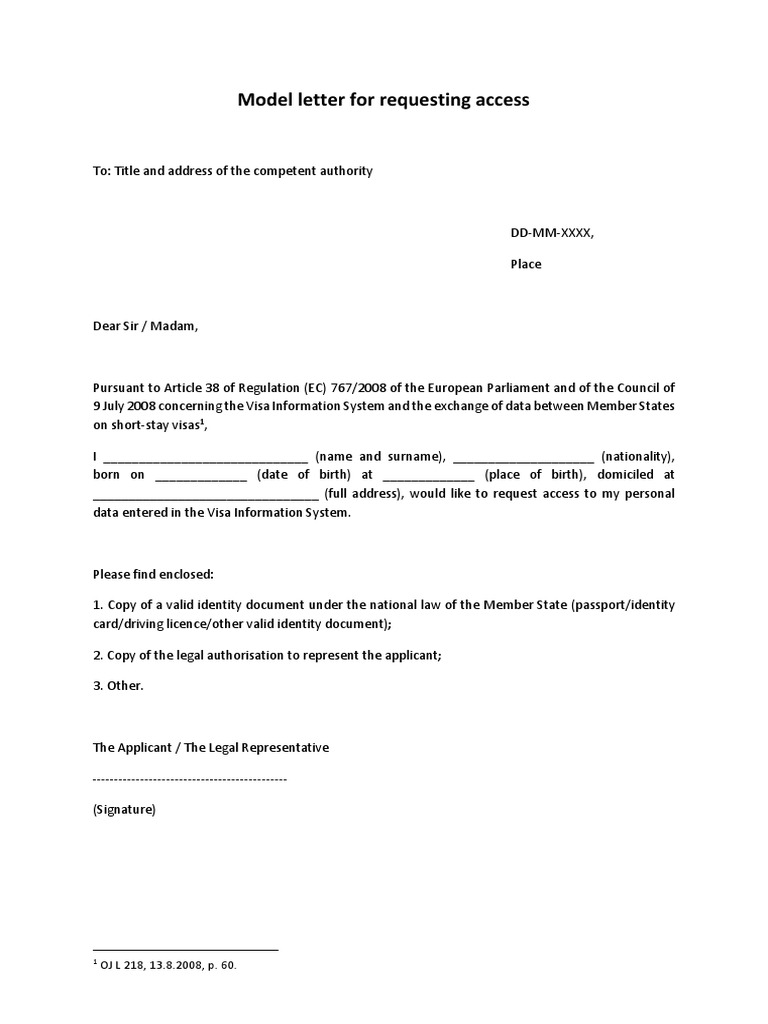Model Letter For Requesting Access | PDF | Identity Document | Driver's ...