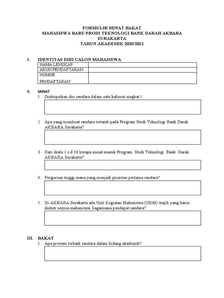 Formulir Minat Bakat | PDF