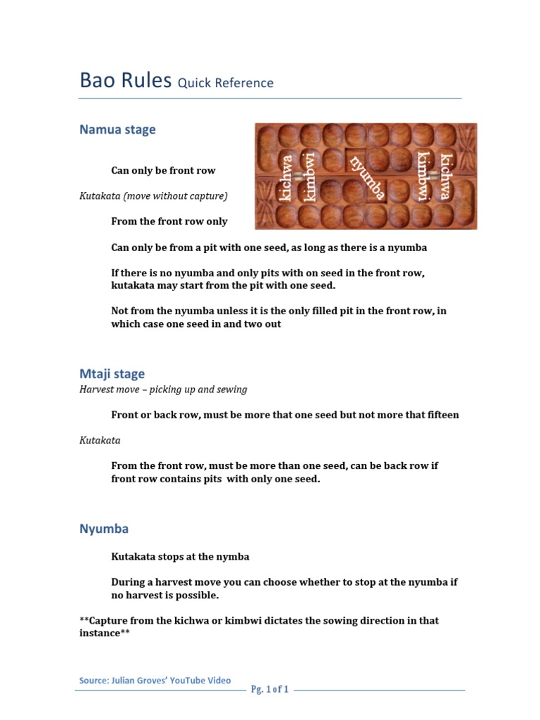 Bao Rules Quick Reference | PDF