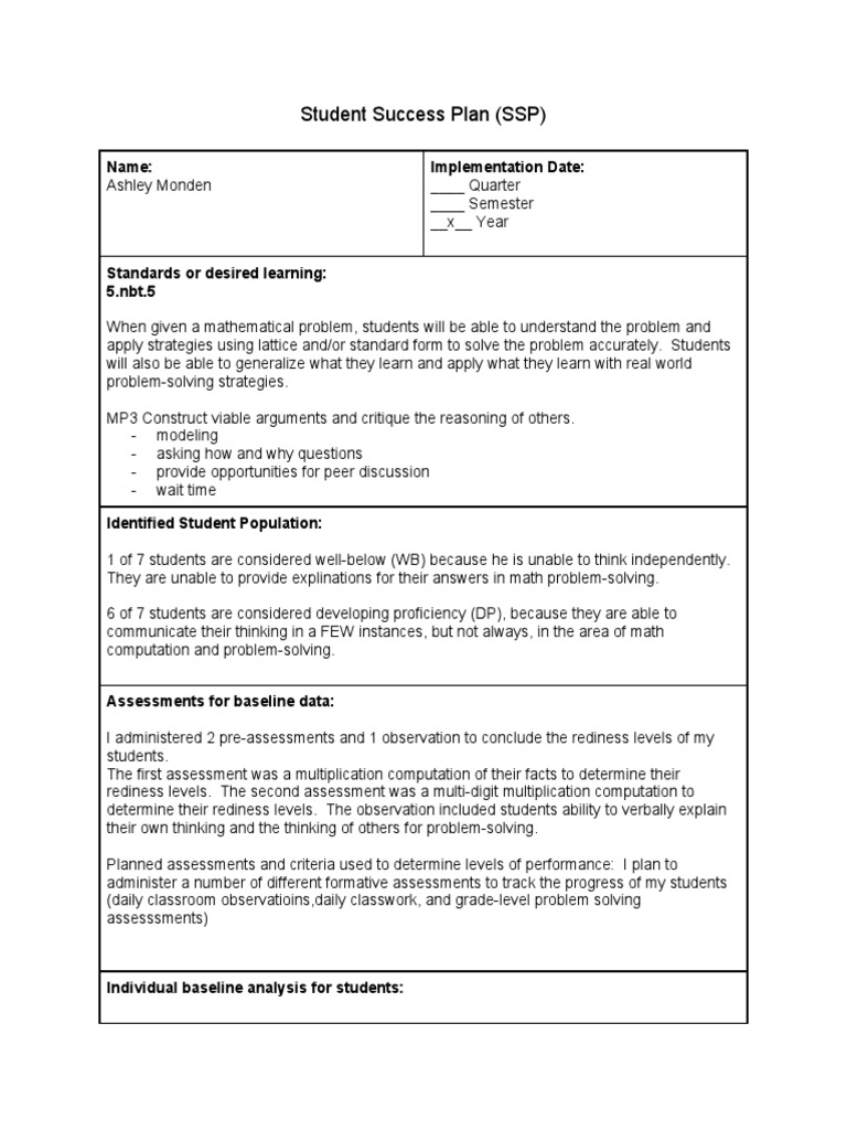 Monden Student Success Plan SSP | PDF | Educational Assessment | Pedagogy