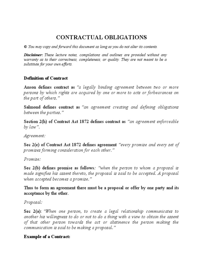 Contractual Obligations: Definition of Contract | PDF | Offer And ...