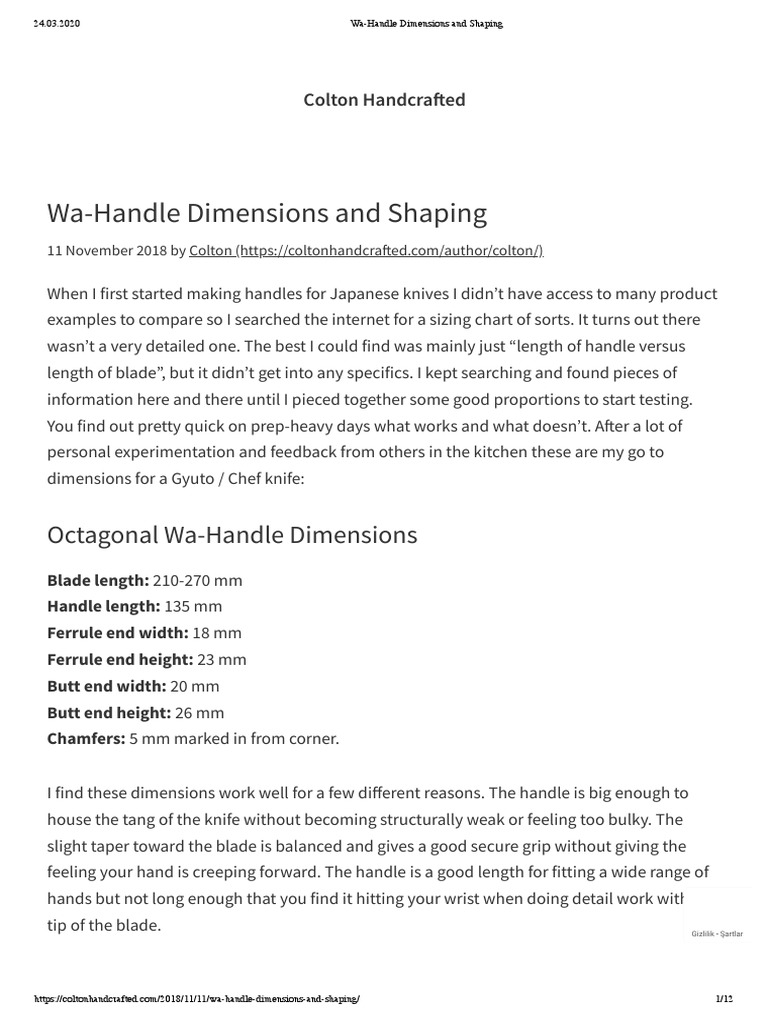 Wa-Handle Dimensions and Shaping | PDF | Knife | Tools