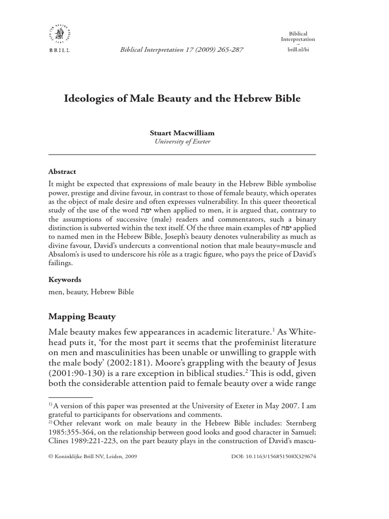 Stuart Macwilliam, "Ideologies of Male Beauty and The Hebrew Bible ...