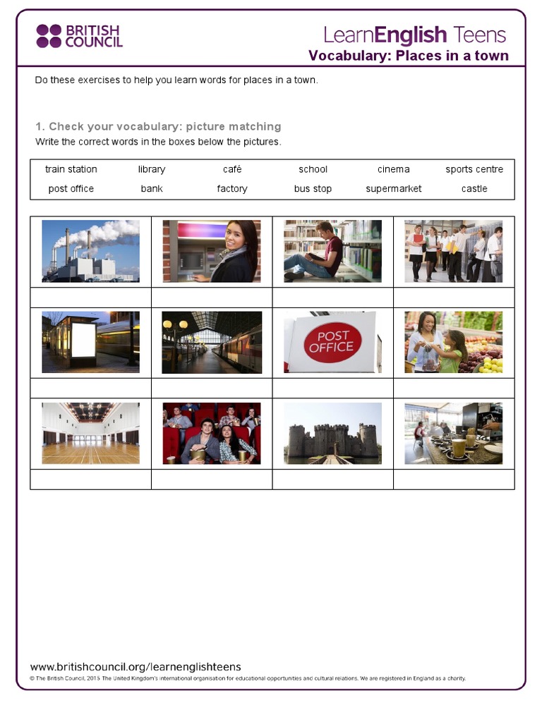 Vocabulary: Places in A Town: 1. Check Your Vocabulary: Picture ...