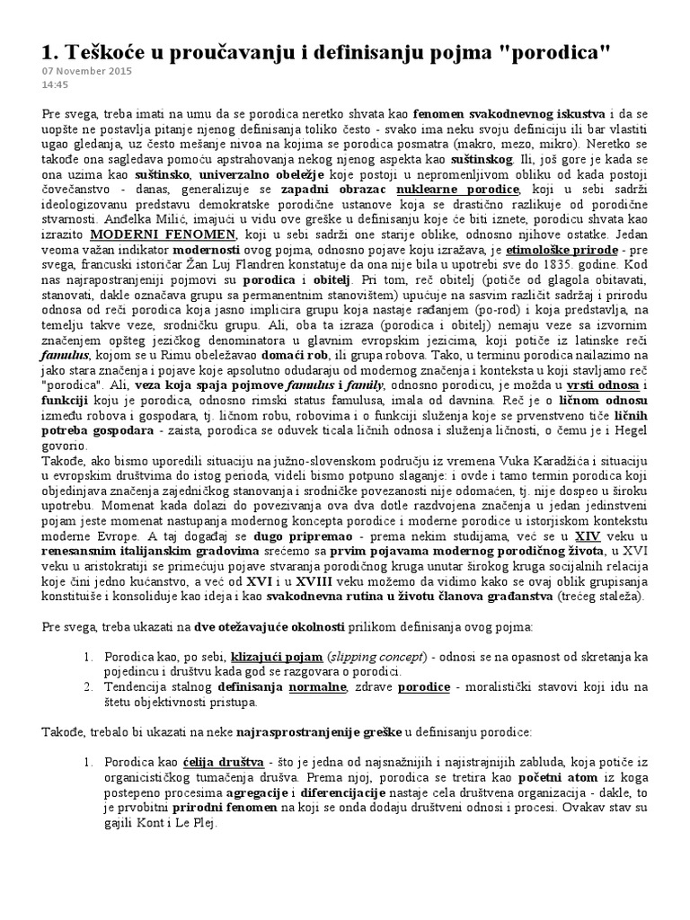 Sociologija Porodice Kolokvijum | PDF