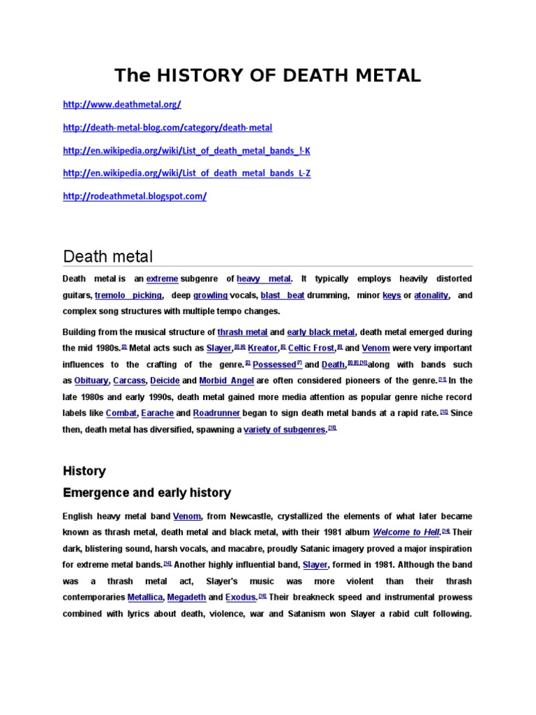 History of Death Metal | PDF | Heavy Metal Music | British Music