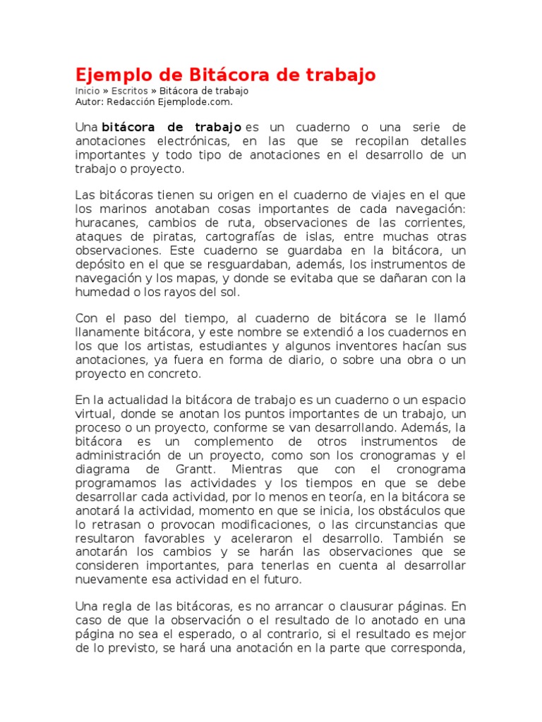 Ejemplo de Bitácora de trabajo | PDF | Cuaderno | Blog