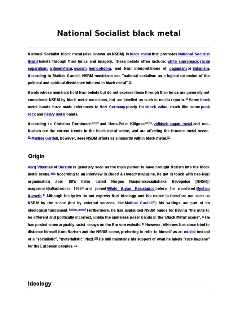 National Socialist Black Metal: Origin | PDF | Religion And Belief ...