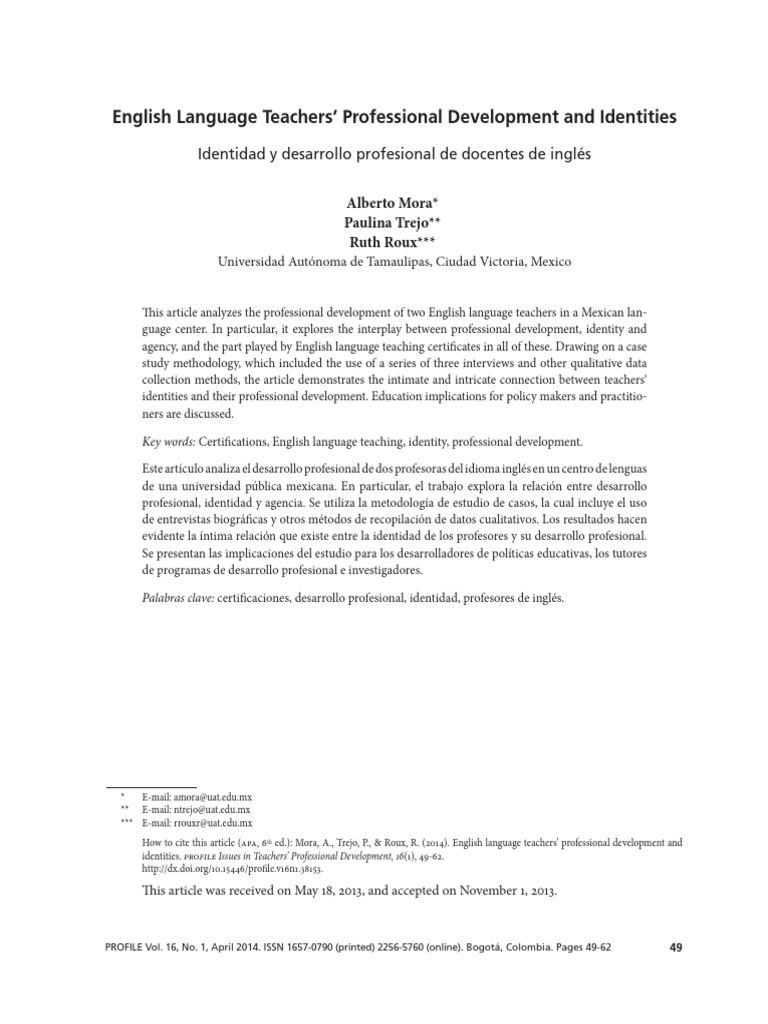 English Language Teachers' Professional Development and Identities ...