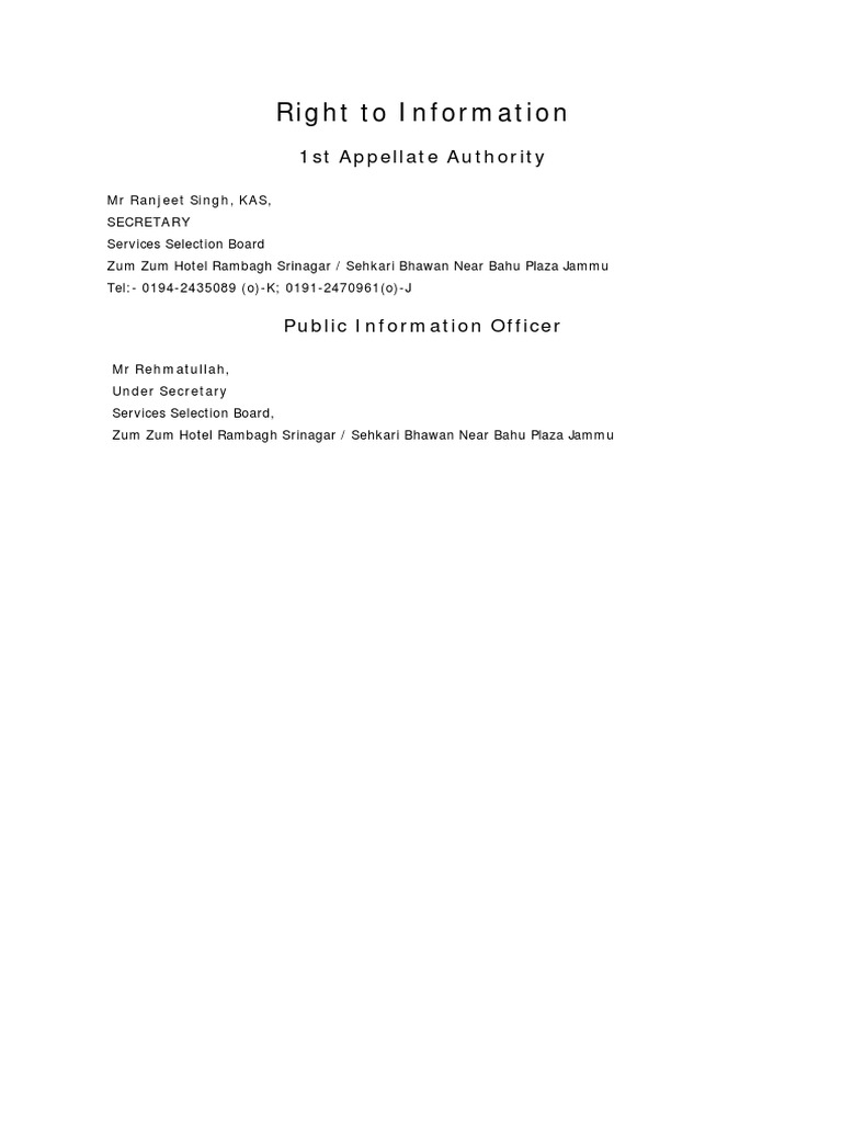 RTI Contacts for Service Board | PDF