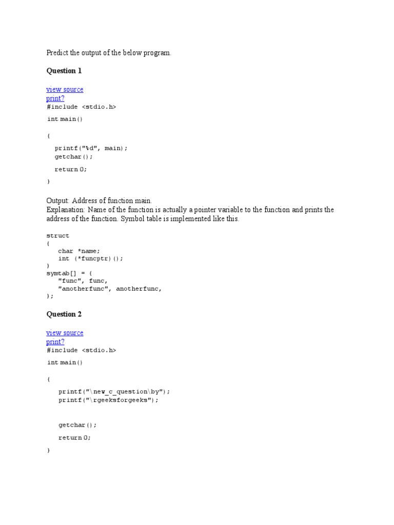 View Source Print ?: Predict The Output of The Below Program | PDF ...