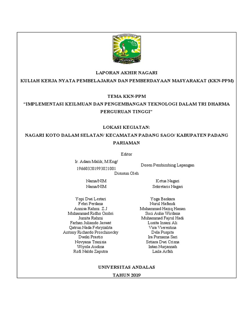 Contoh Laporan Akhir Kelompok KKN 2019 | PDF