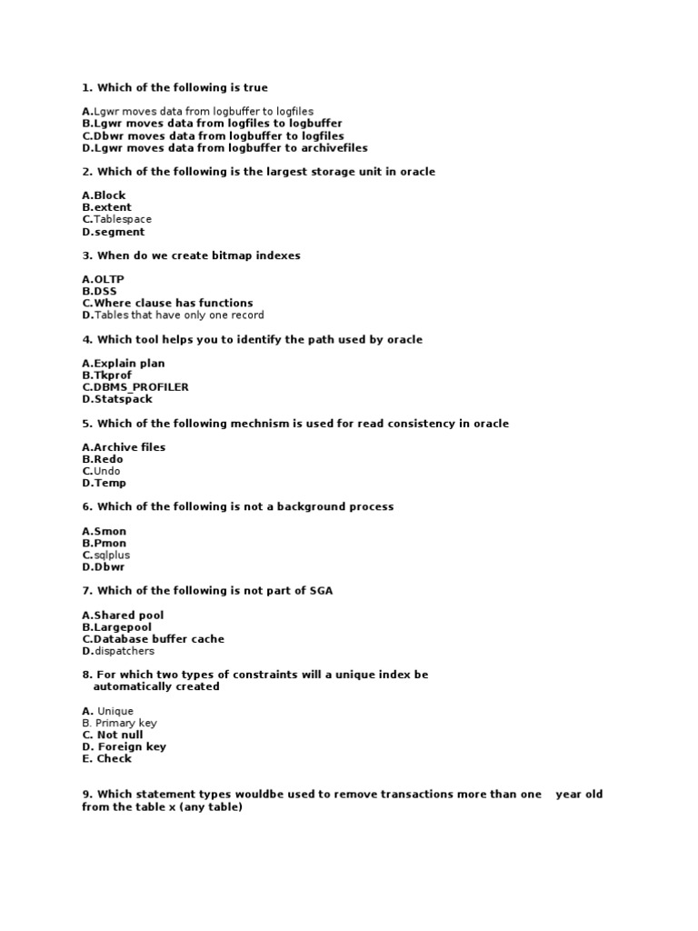 Oracle Mock Test at 4 | PDF | Database Index | Oracle Database